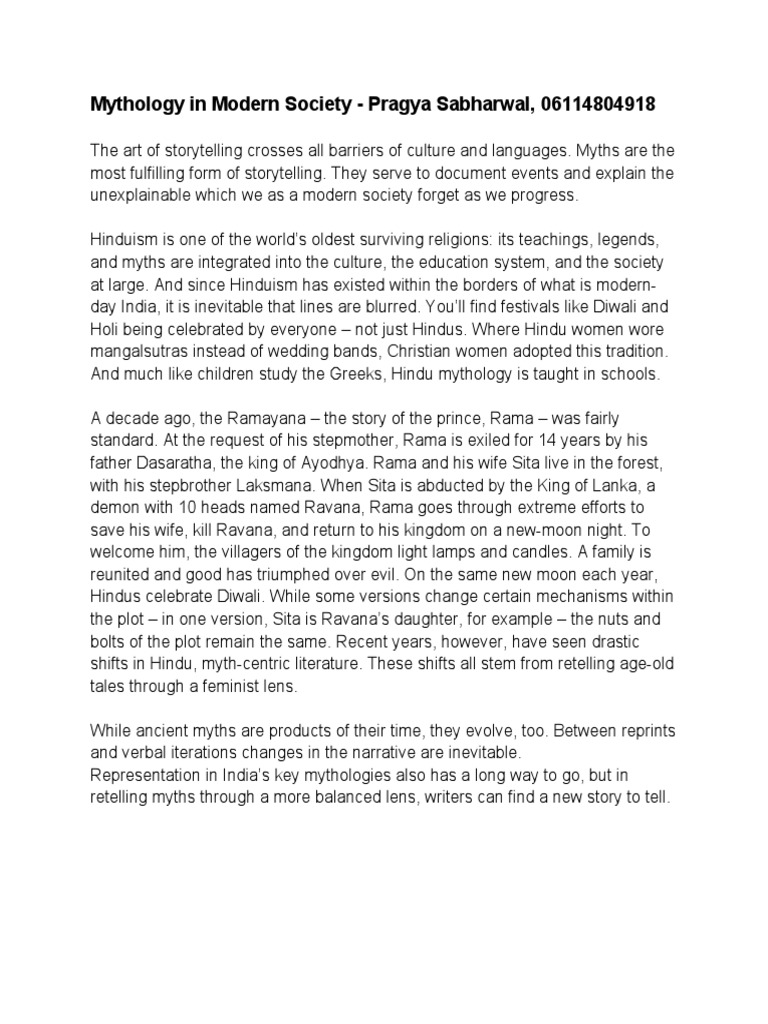 Mythology in Modern Society | PDF | Religion & Spirituality