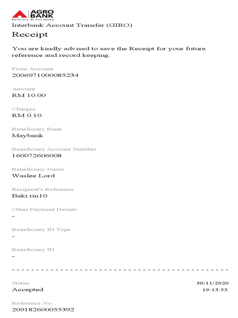 Interbank Account Transfer Receipt PDF | PDF