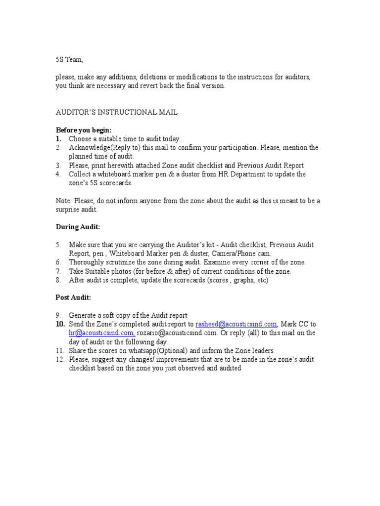 Before You Begin: 1. Choose A Suitable Time To Audit Today | PDF ...