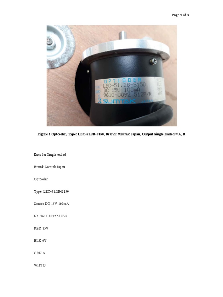Figure 1 Optcoder, Type: LEC-51.2B-S150, Brand: Sumtak Japan, Output ...