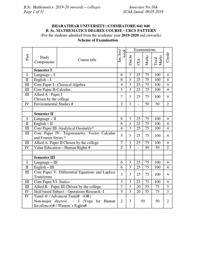 Bharathiar University::Coimbatore-641 046 B. Sc. Mathematics Degree ...