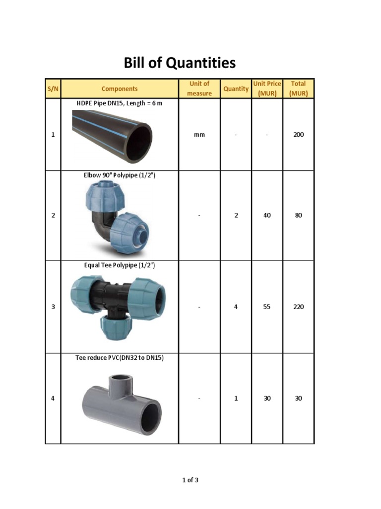 Bill of Quantities: S/N Components Unit of Measure Quantity Unit Price ...
