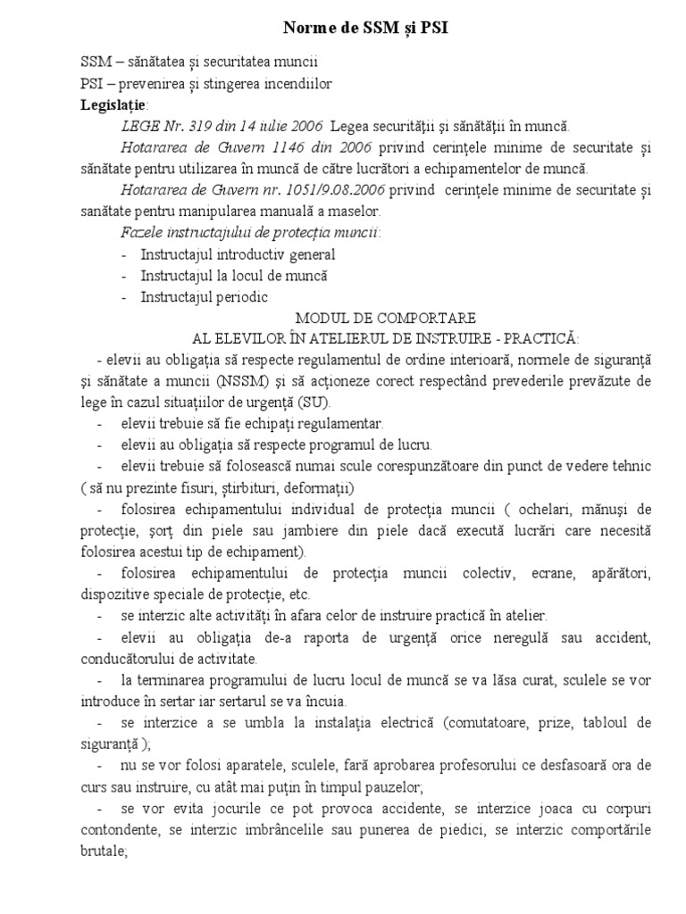 Norme de SSM Și PSI PDF | PDF
