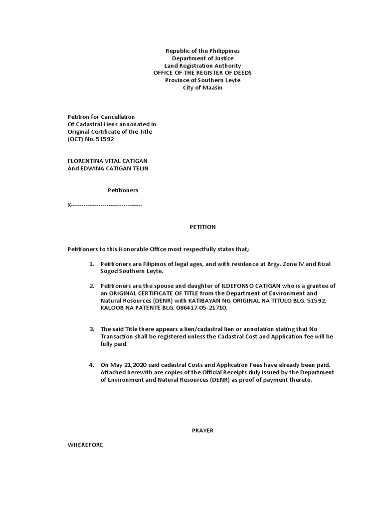 Cancel Cadastral Lien | PDF | Land Law | Natural Resources Law