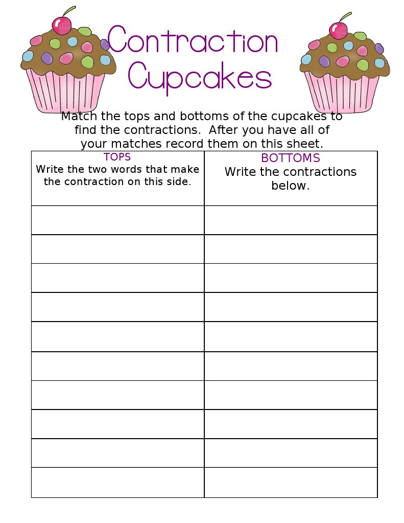 Cupcake Contraction Matching Activity | PDF | Teaching Methods & Materials