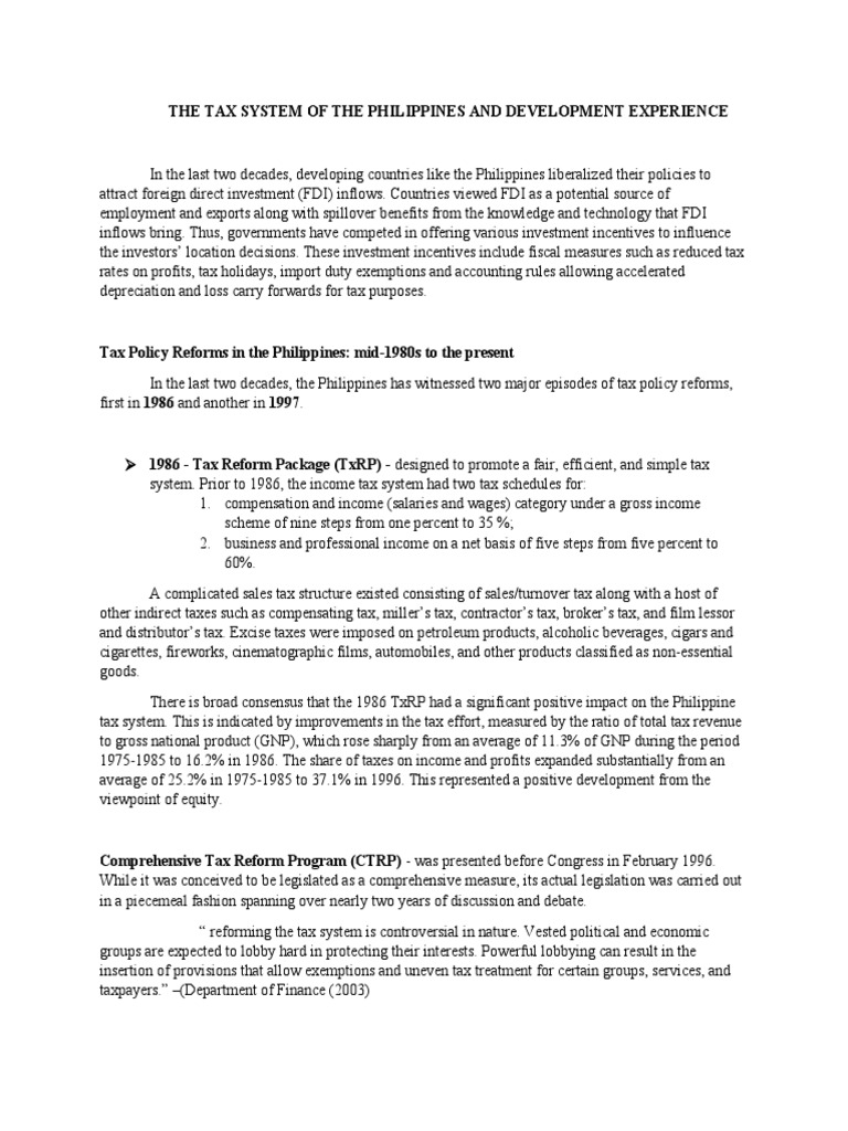 Philippine Tax System and Reforms | PDF | Corporate Tax | Taxes
