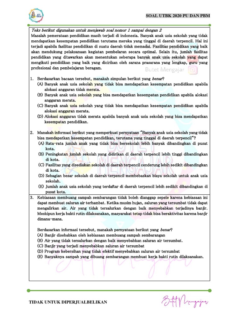 Soal Utbk 2020 Subtest Pu Dan PBM PDF | PDF