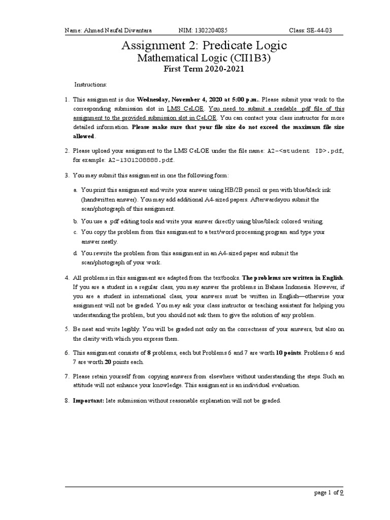 Assignment 2: Predicate Logic: Mathematical Logic (CII1B3) | PDF | Herbivore | Logic