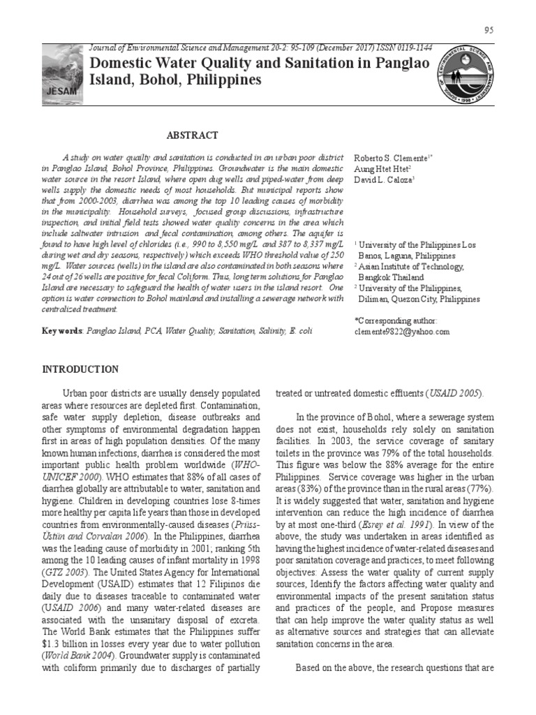 Panglao Island Water Quality Study | PDF | Sanitation | Water Pollution