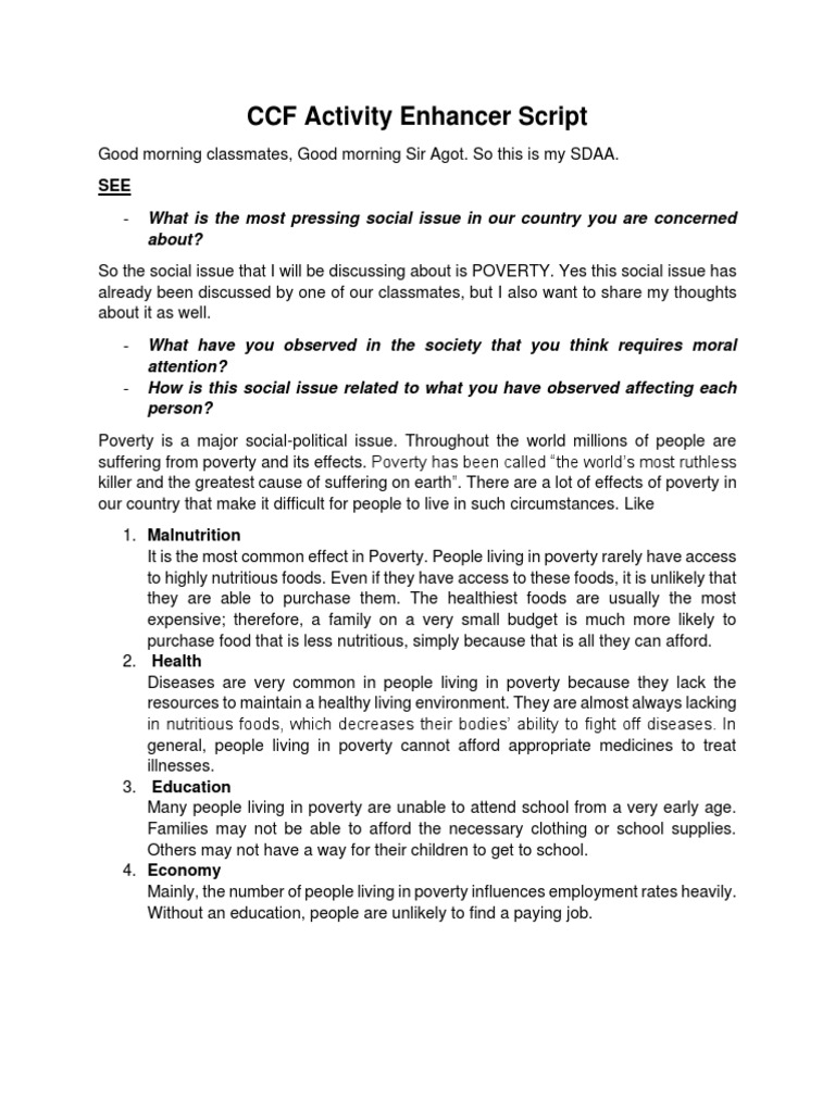 CCF Activity Enhancer Script: About? | PDF | Poverty | Poverty ...