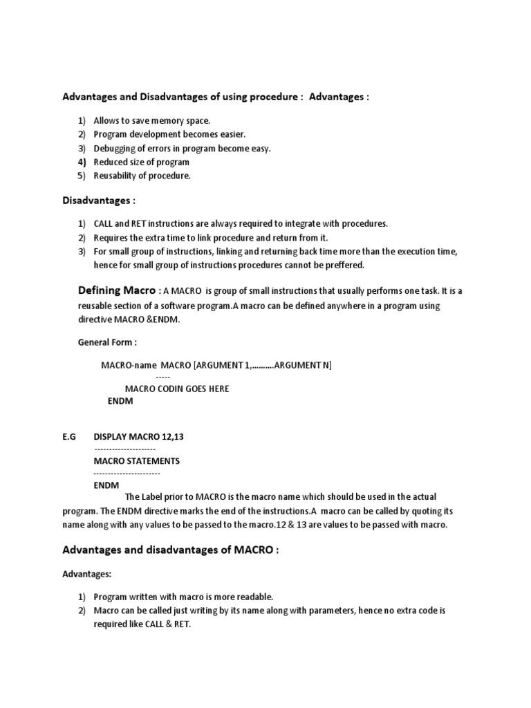Proceedure and Macros - More Explanations | PDF | Subroutine | Macro (Computer Science)