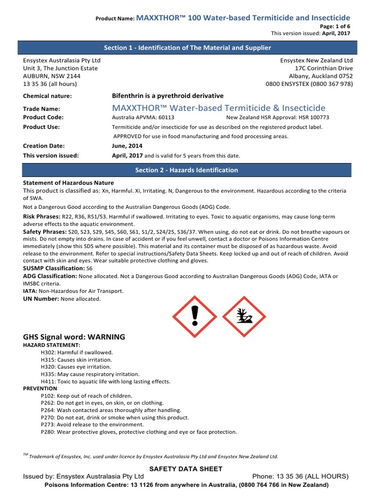MAXXTHOR 100 Water-Based Termiticide and Insecticide (Apr 2017) | PDF ...