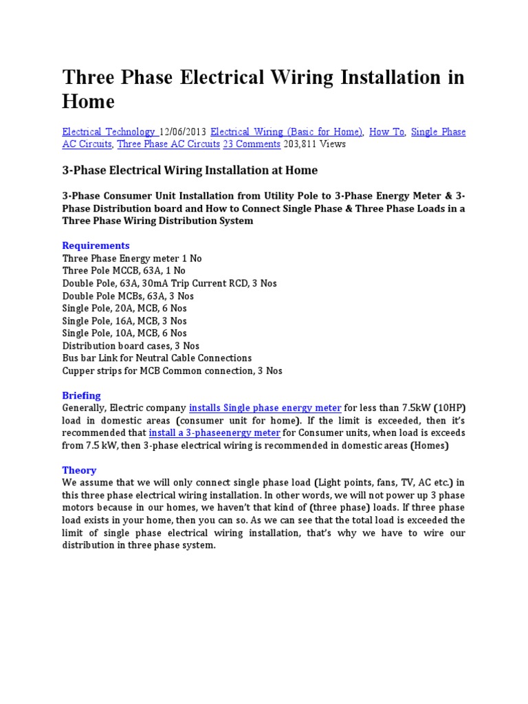 Home Three Phase Electrical Wiring Guide | PDF | Electric Motor ...