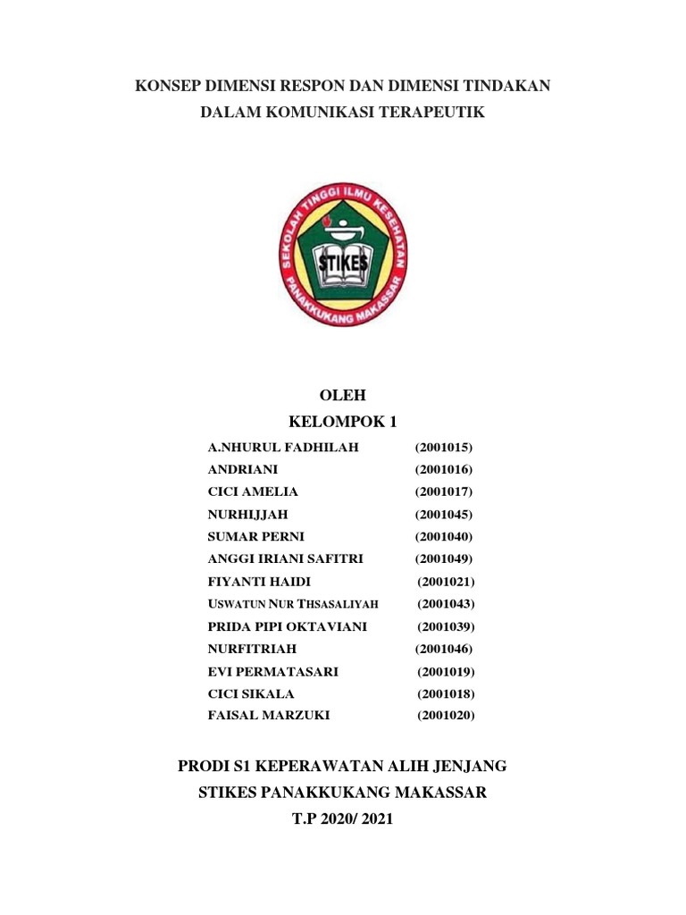 MAKALAH KLP 1 DIMENSI RESPON & TINDAKAN DALAM KOMUNIKASI TERAPEUTIK MK - KDK-1-dikonversi | PDF