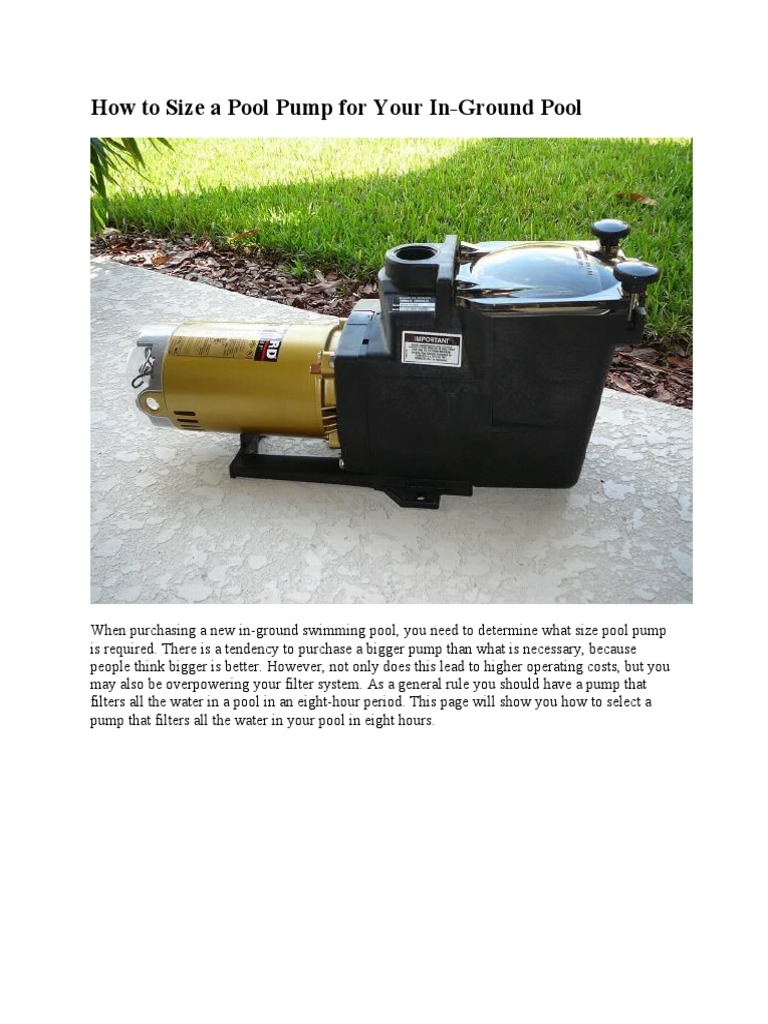 How To Size A Pool Pump For Your in | PDF | Gallon | Pump