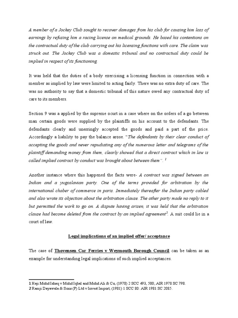 Legal Implications of An Implied Offer/ Acceptance | PDF | Common Law ...