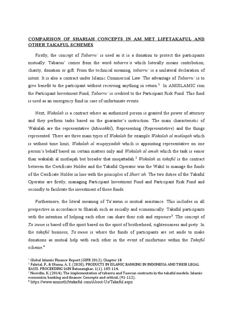 Comparison of Shariah Concepts in Am Met Lifetakaful and Other Takaful ...
