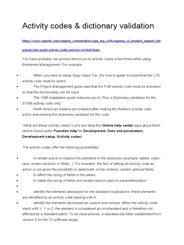 Activity Codes and Dictionary Validation | PDF | Software Engineering ...