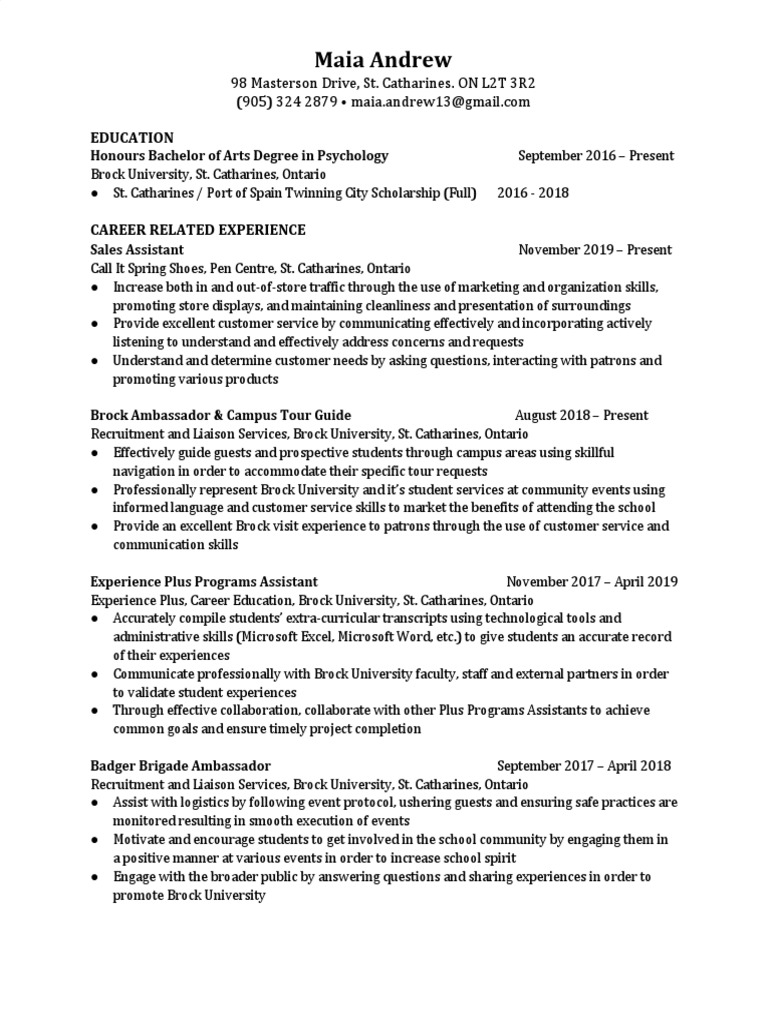 Maia Andrew - Resume | PDF | Psychological Concepts | Communication
