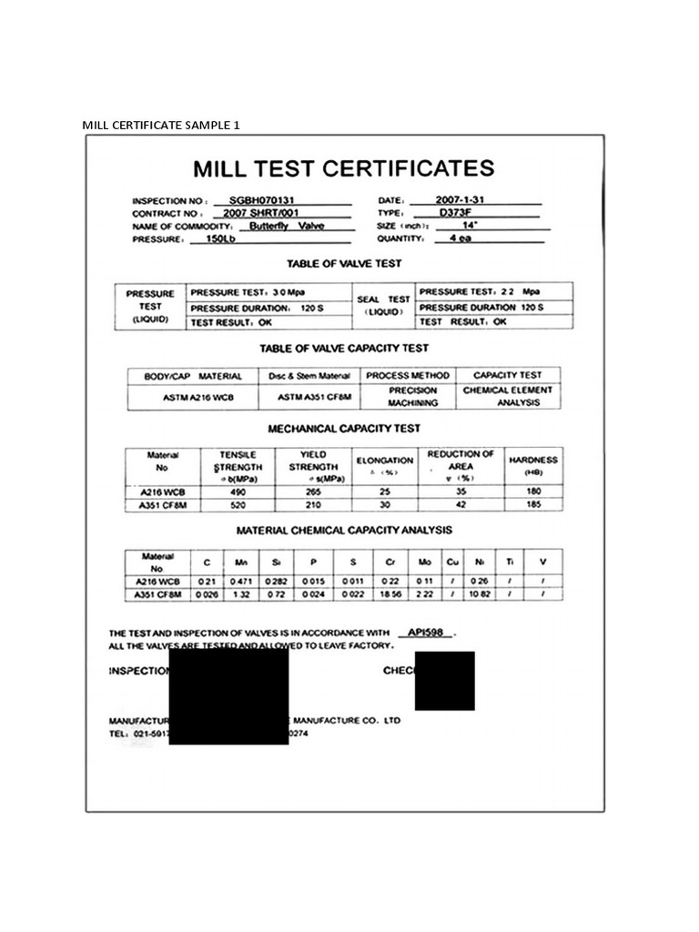 Mill Cert Samples | PDF