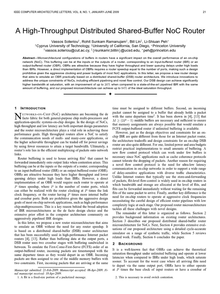 NoC Router Design for High Throughput | PDF | Router (Computing) | System On A Chip