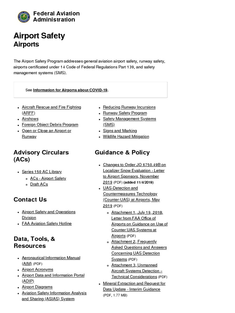 FAA Airport Safety Programs | PDF | Airport | Federal Aviation ...