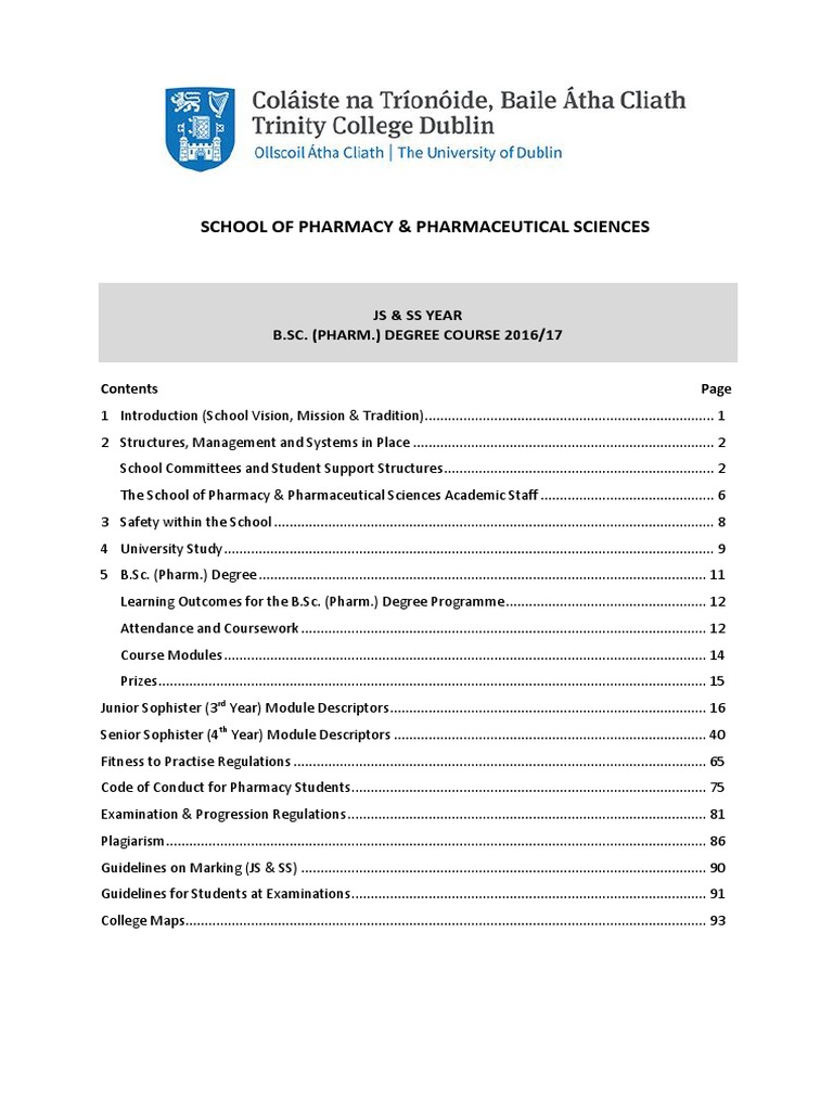 StudentHandbook Pharmacy Course | PDF | Pharmacy | Pharmacology