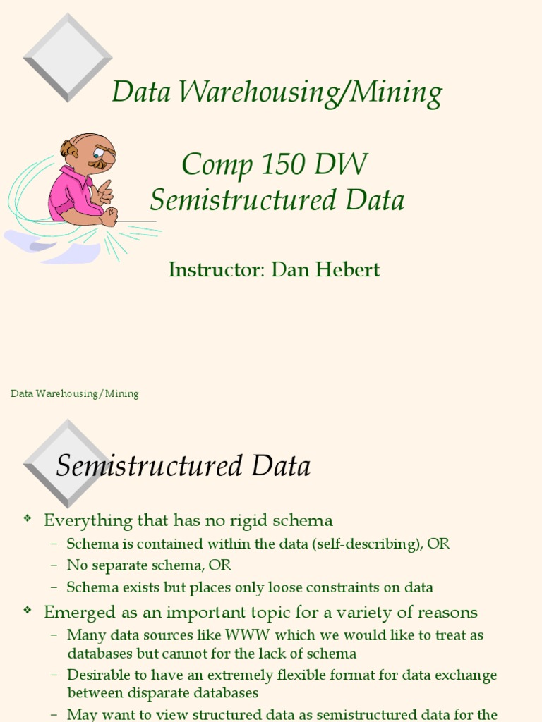 Data Warehousing/Mining Comp 150 DW Semistructured Data: Instructor: Dan Hebert | PDF | Data ...