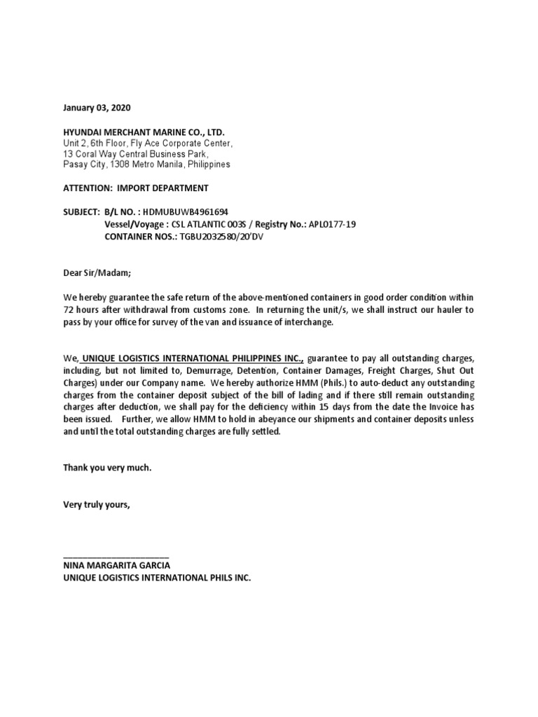 Container Guarantee - HMM | PDF | Business