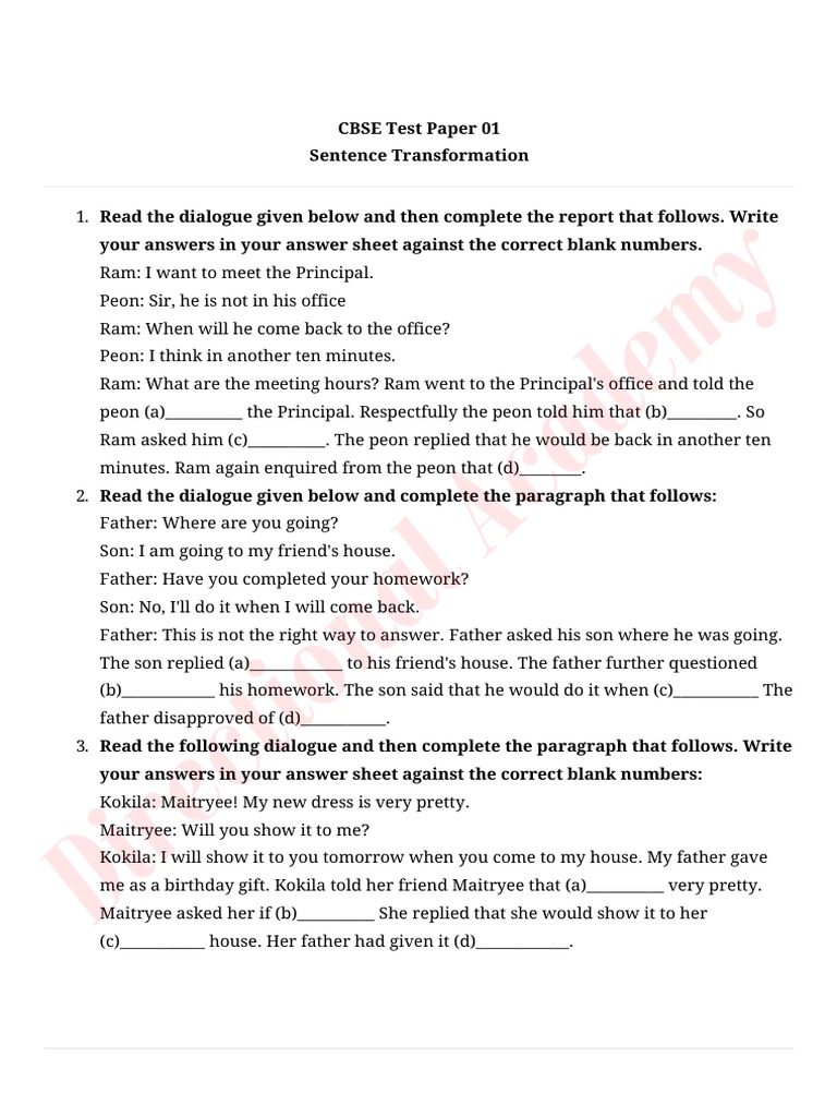 Sentence Transformation Exercises | PDF