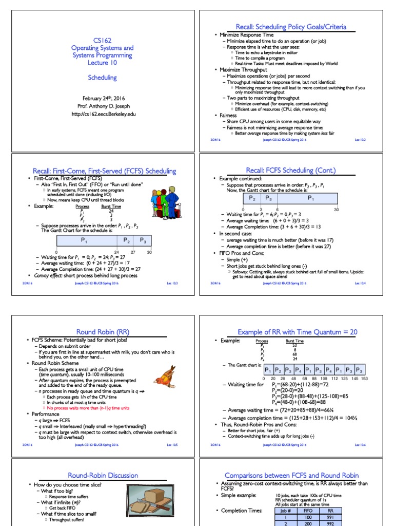Recall: Scheduling Policy Goals/Criteria: CS162! Operating Systems And! Systems Programming ...