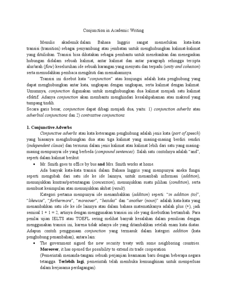 Conjunction in Academic Writing | PDF | Seni & Disiplin Bahasa | Kajian ...