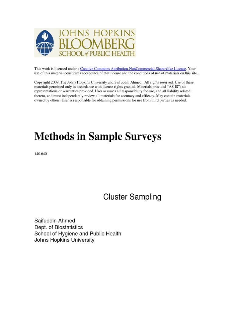 Methods in Sample Surveys: Cluster Sampling | PDF | Sampling ...