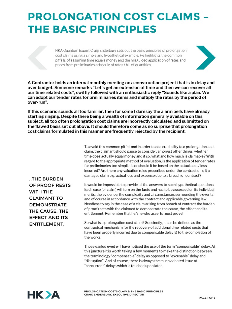Prolongation Cost Claims Guide | PDF | Cost | Damages