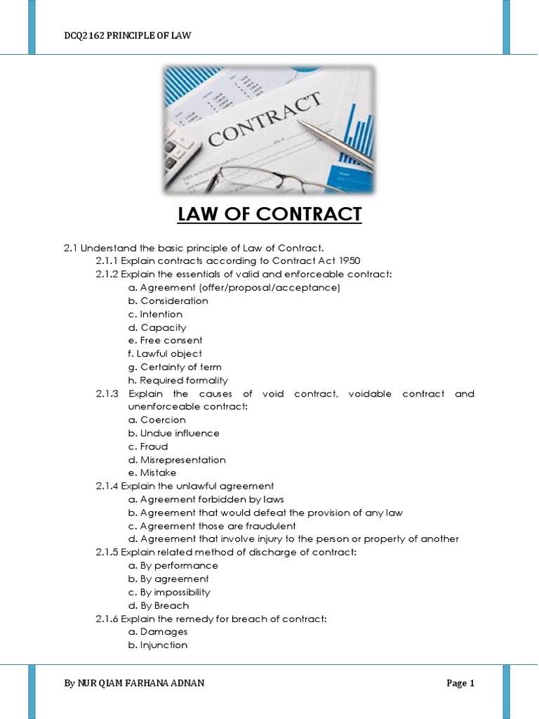 Principle of Law Contract | PDF | Offer And Acceptance | Misrepresentation