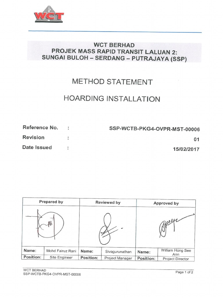 Method Statement Hoarding Installation (Rev.01) | PDF