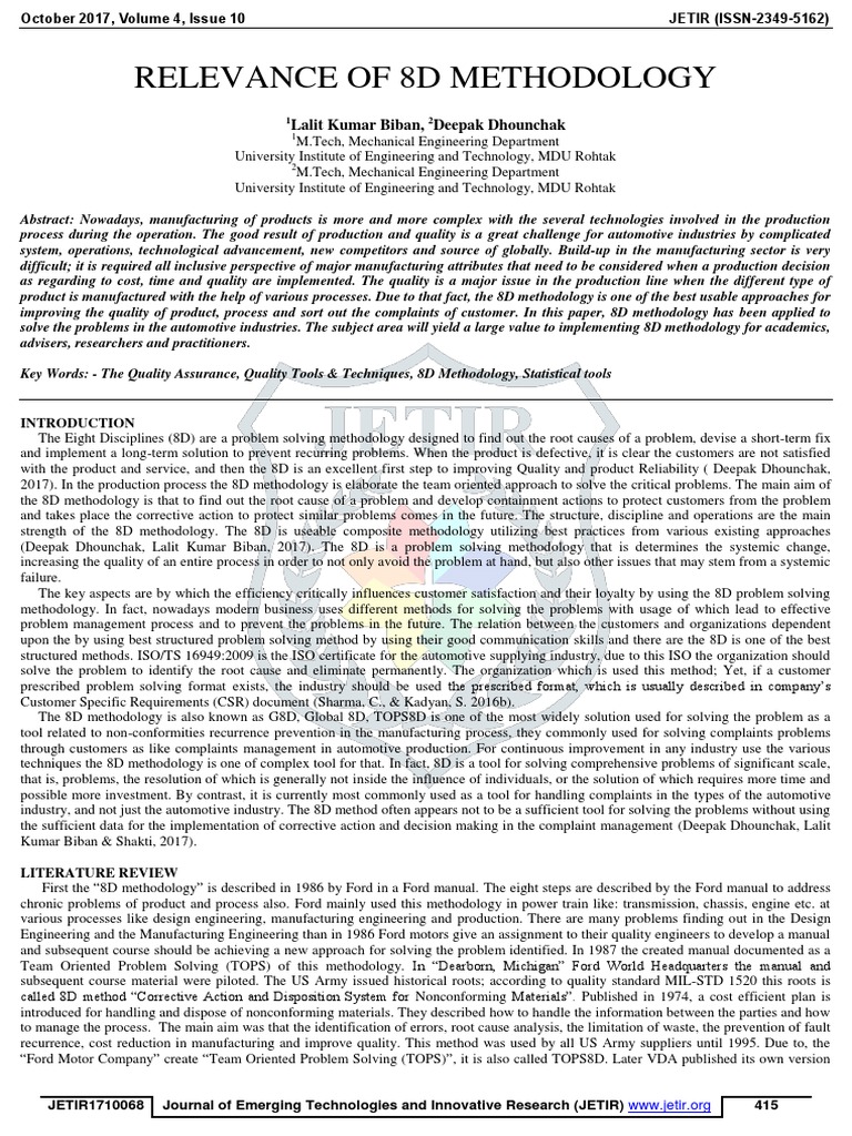Relevance of 8d Methodology | PDF | Engineering | Quality (Business)