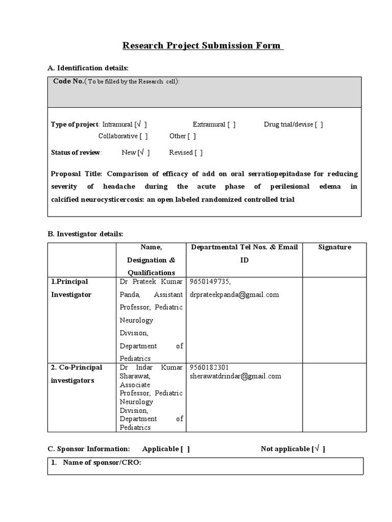 Research Project Submission Form: Type of Project: Intramural ( ) | PDF ...