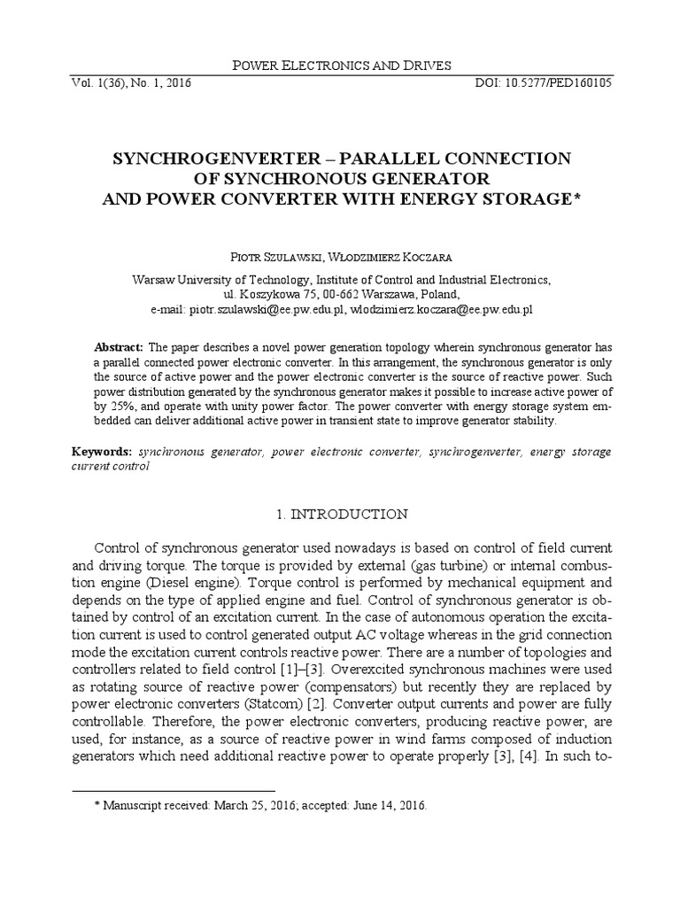 (25434292 - Power Electronics and Drives) Synchrogenverter - Parallel Connection of Synchronous ...