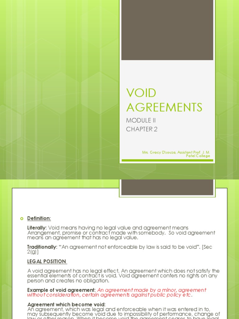 Void Agreements: Mrs. Gracy D'souza, Assistant Prof. J. M. Patel ...
