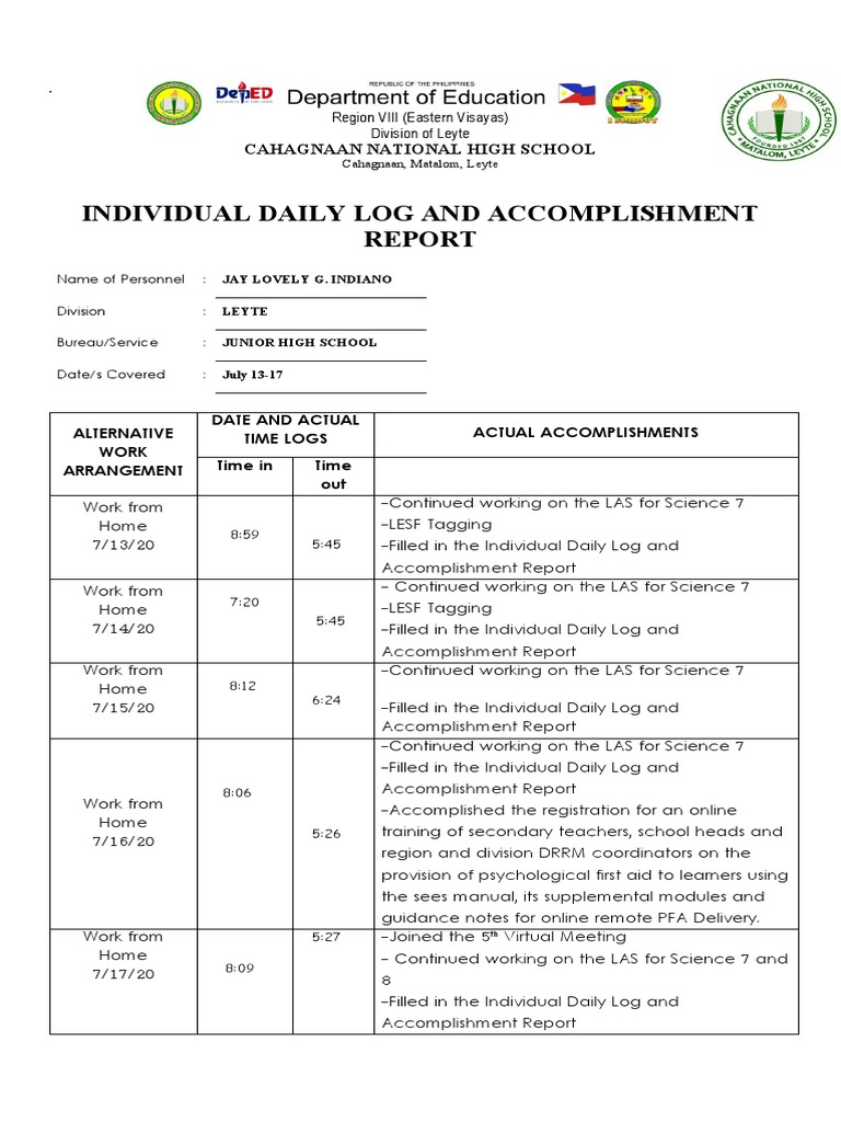 Individual Daily Accomplishment Report | PDF | Teaching | Behavior Modification