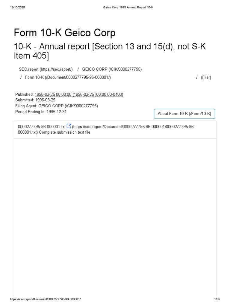 Geico Corp 1995 Annual Report 10-K | PDF | Form 10 K | Stocks