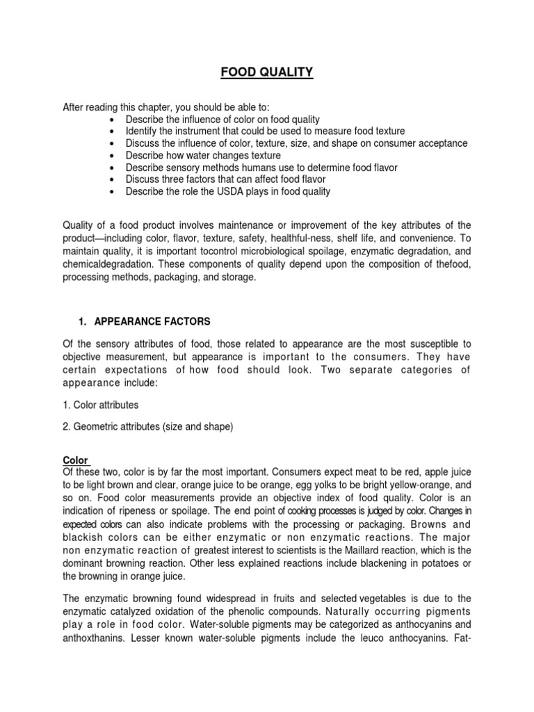 Food Quality Word Additional Notes PDF | PDF | Taste | Hazard Analysis ...