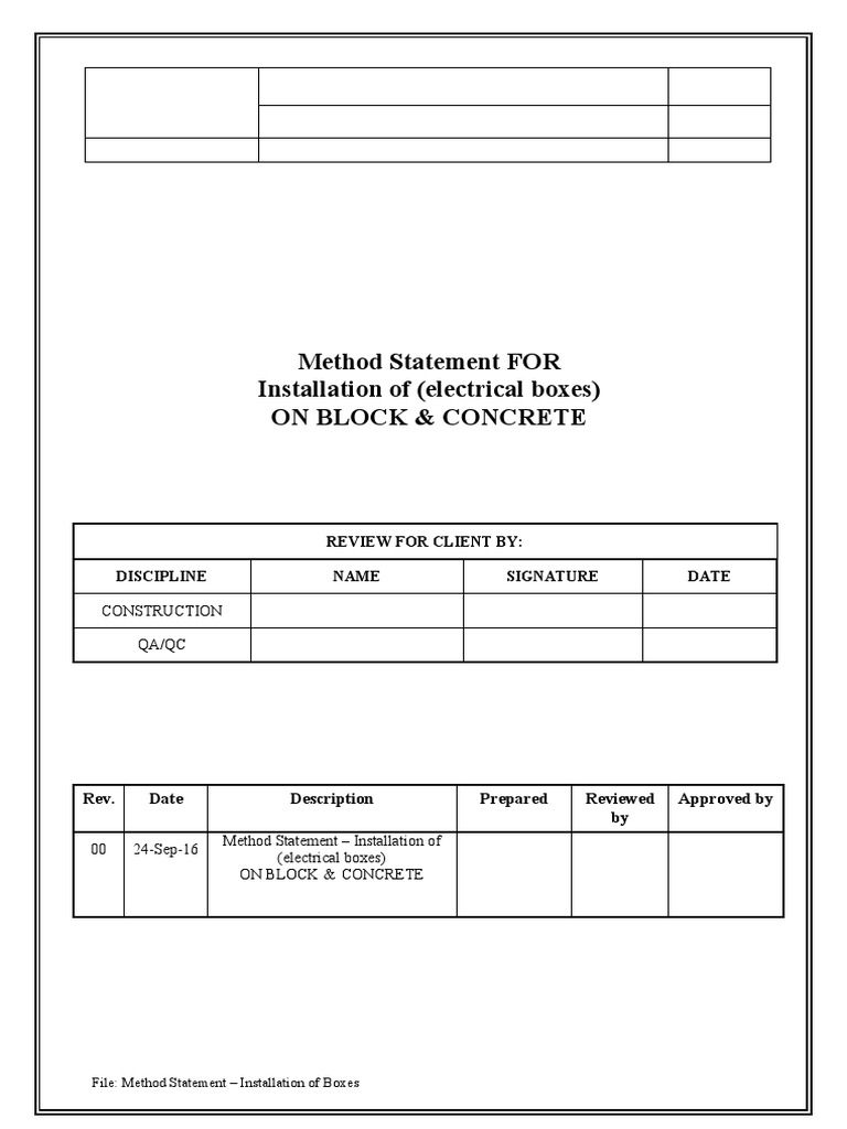 Method Statement - Installation of Electrical Boxes | PDF | Equipment ...