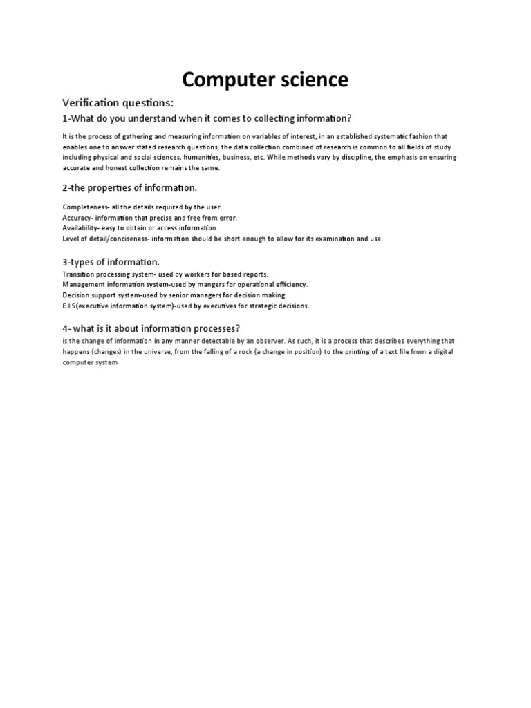 Computer Science: Verification Questions | PDF