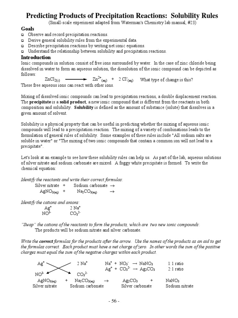 Predicting Products of Precipitation Reactions | PDF | Solubility ...