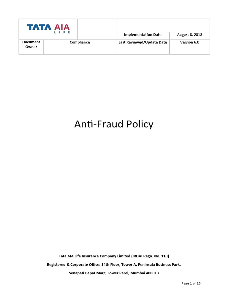 Anti Fraud Policy | Download Free PDF | Fraud | Insurance