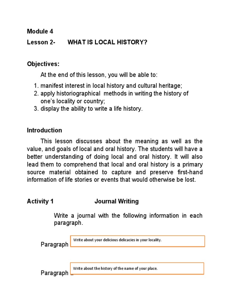 Lesson 2-What Is Local History?: Write About Your Delicious Delicacies ...