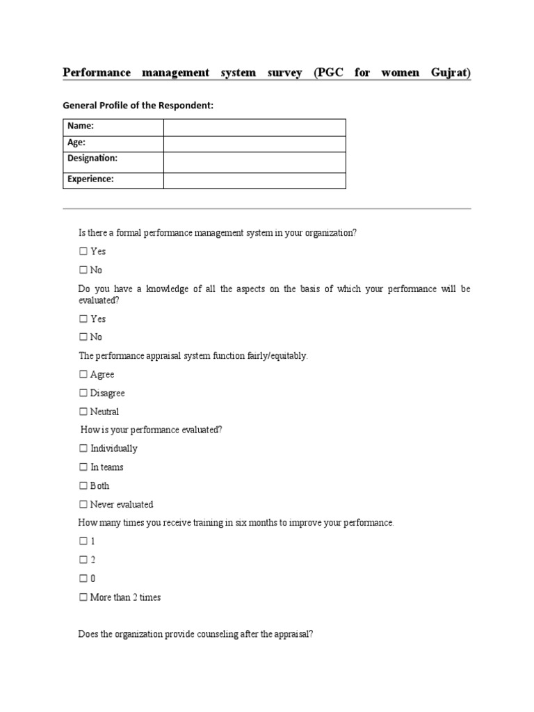 Performance Management Survey for Women | PDF | Self-Improvement