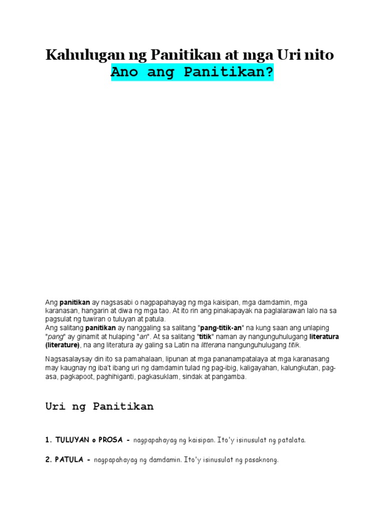 Panitikan NG Pilipinas | PDF